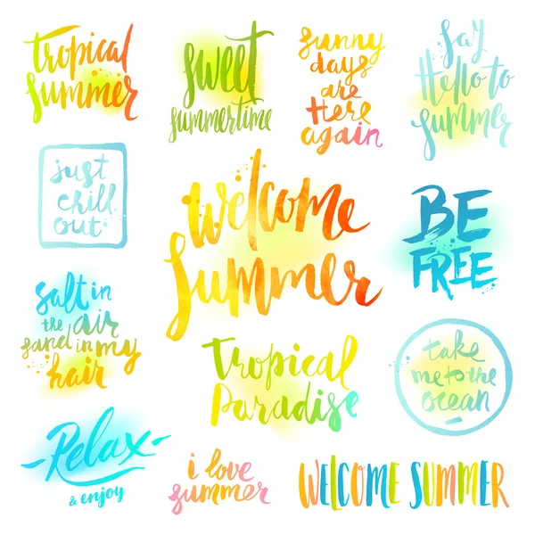 Summer holidays and vacation quotes, phrases and greetings. Vector set ...