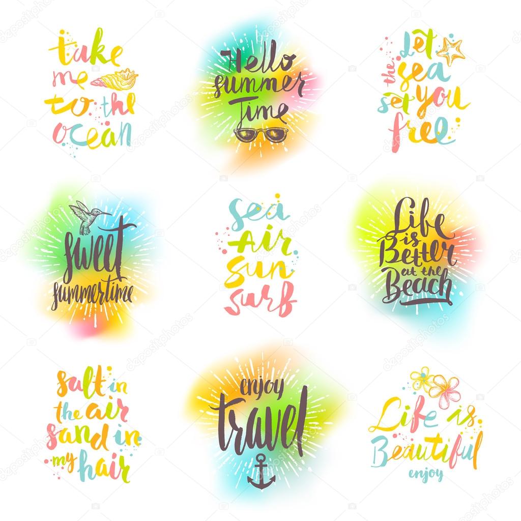 Set of summer holidays and tropical vacation handwritten calligraphy ...