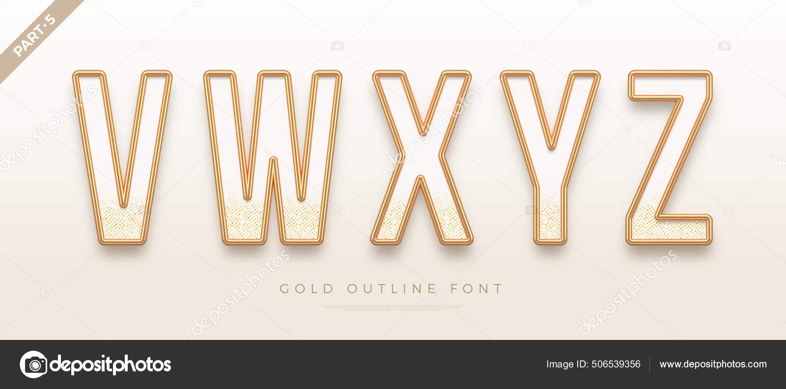 Realistic Gold Metal Font Golden Ouline Font Metallic Typeface English ...