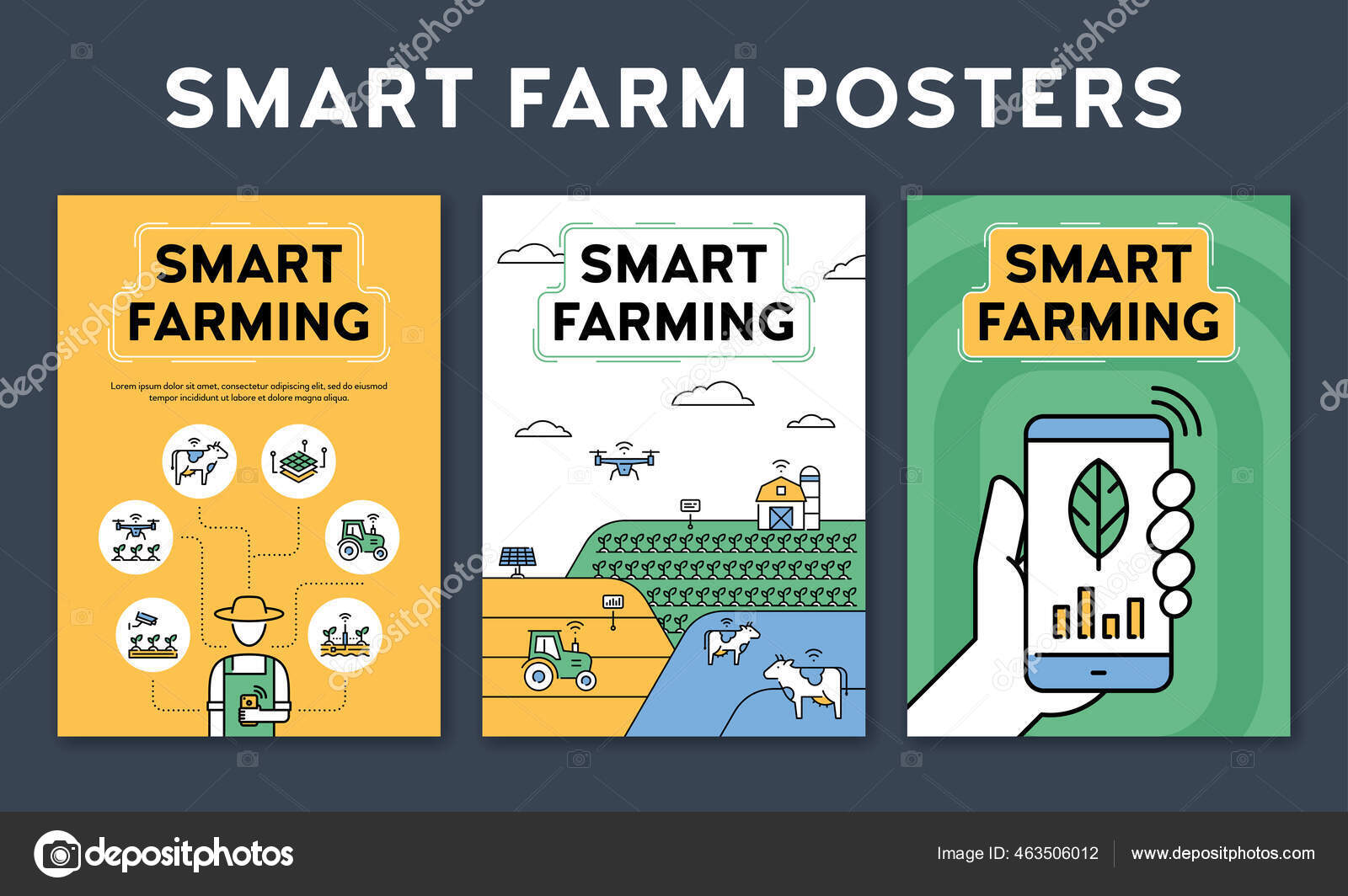 Vector Smart Farm Poster Concepts Place Text Line Illustrations ...