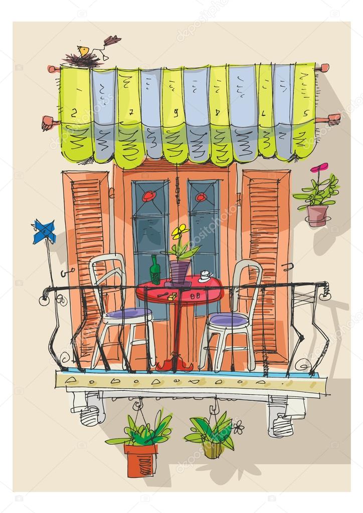 Niedlichen Balkon - Cartoon — Stockvektor © iralu1 #88312912