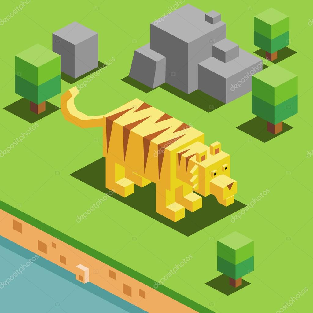 Tiger in zoo isometric Stock Vector by ©sukmaraga 109514852