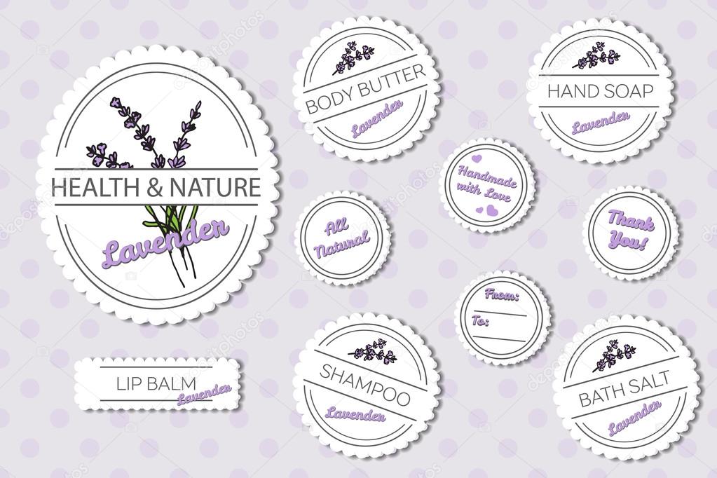 Set of labels for natural bath body products with lavender Stock Vector ...