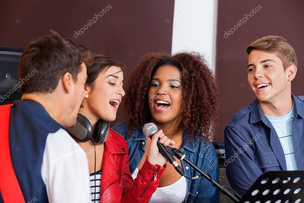 Singers With Band Members In Recording Studio — Stock Photo ...
