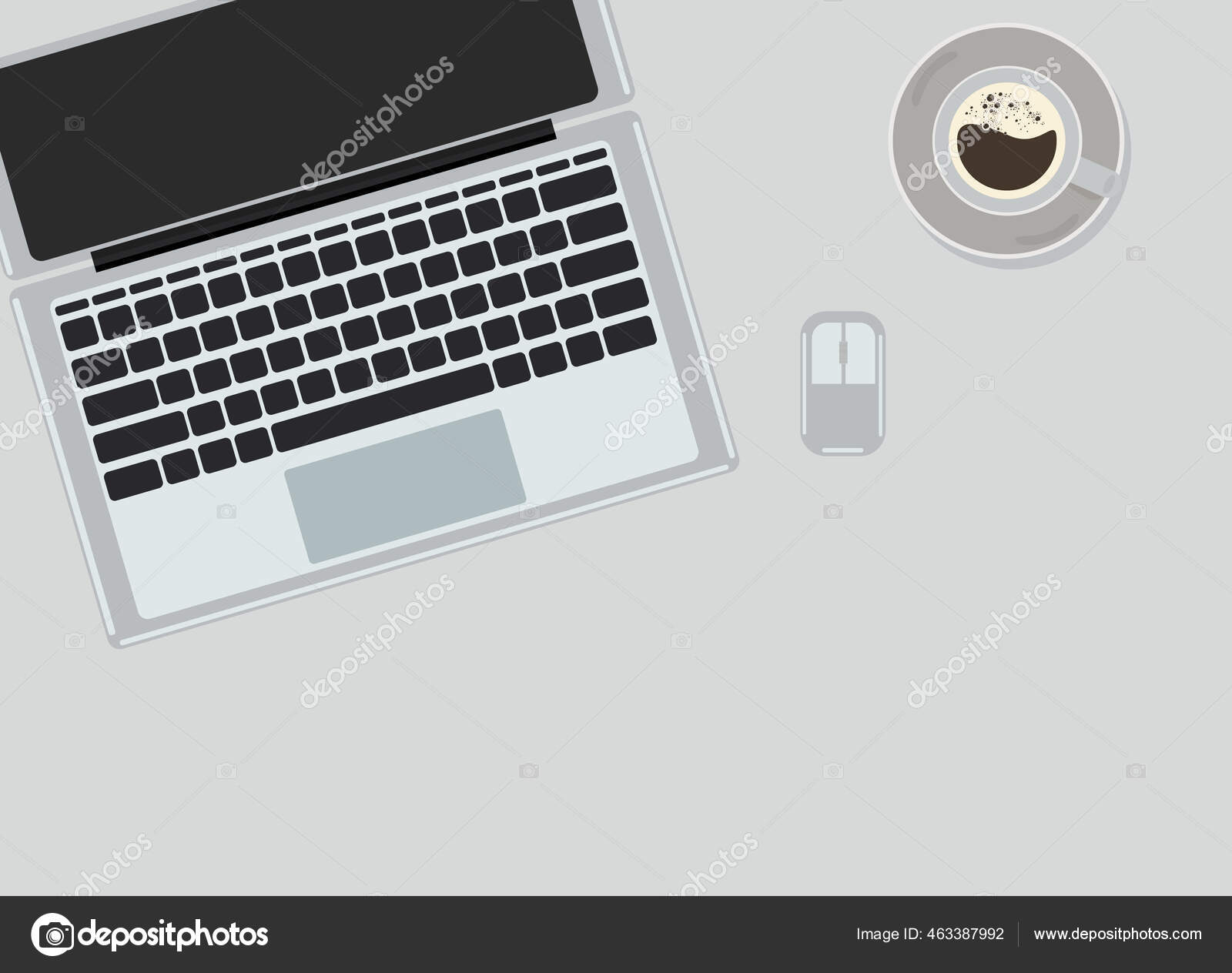 Vector Drawing Open Laptop Black Keyboard Next Wireless Mouse Coffee ...
