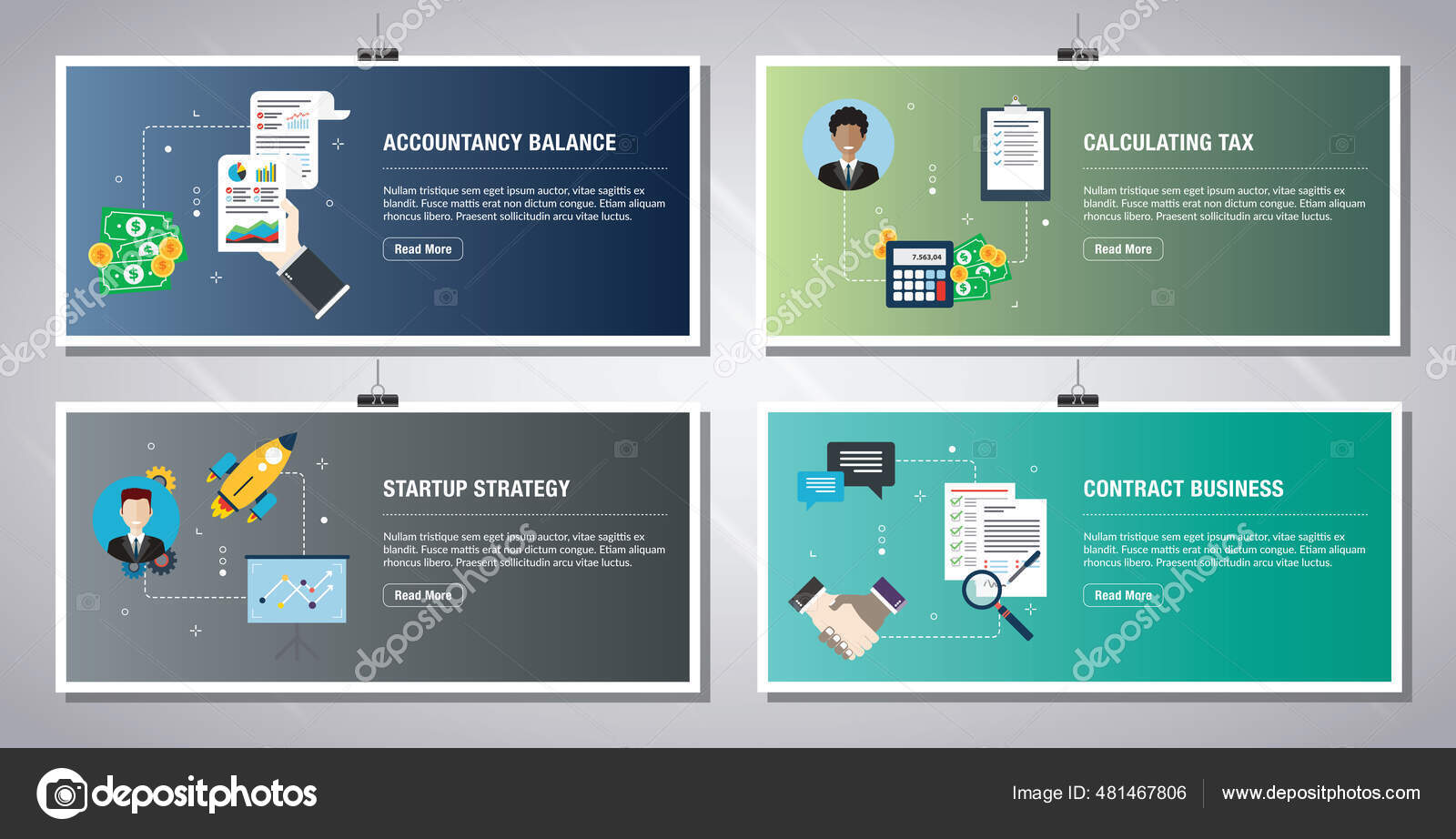 Web Banners Template Vector Icons Accountancy Balance Calculating Tax ...