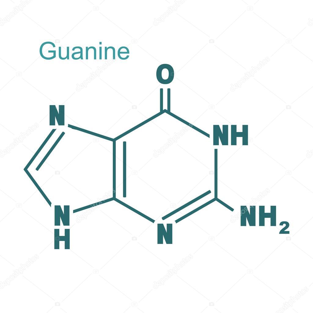 Fórmula estructural química de la guanina: base de nitrógeno de ADN y ...