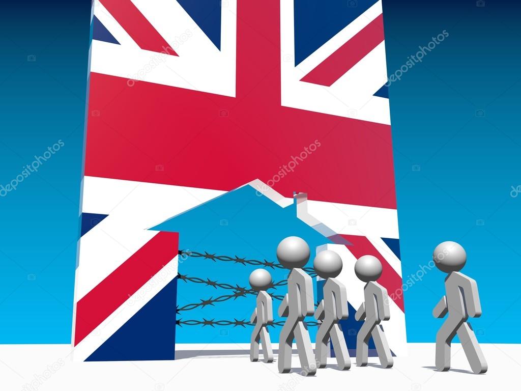 Refugees go to home icon textured by great britain flag Stock ...