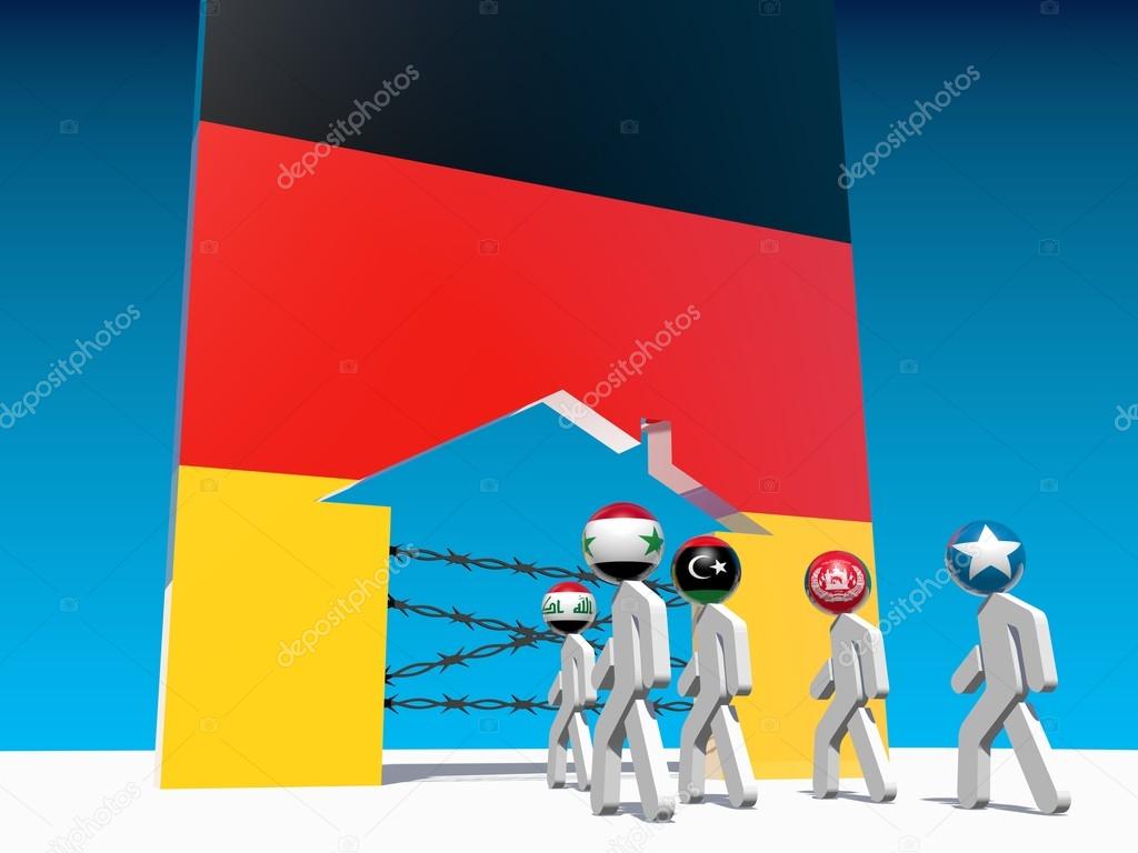 Refugees go to home icon textured by germany flag Stock Illustration by ...