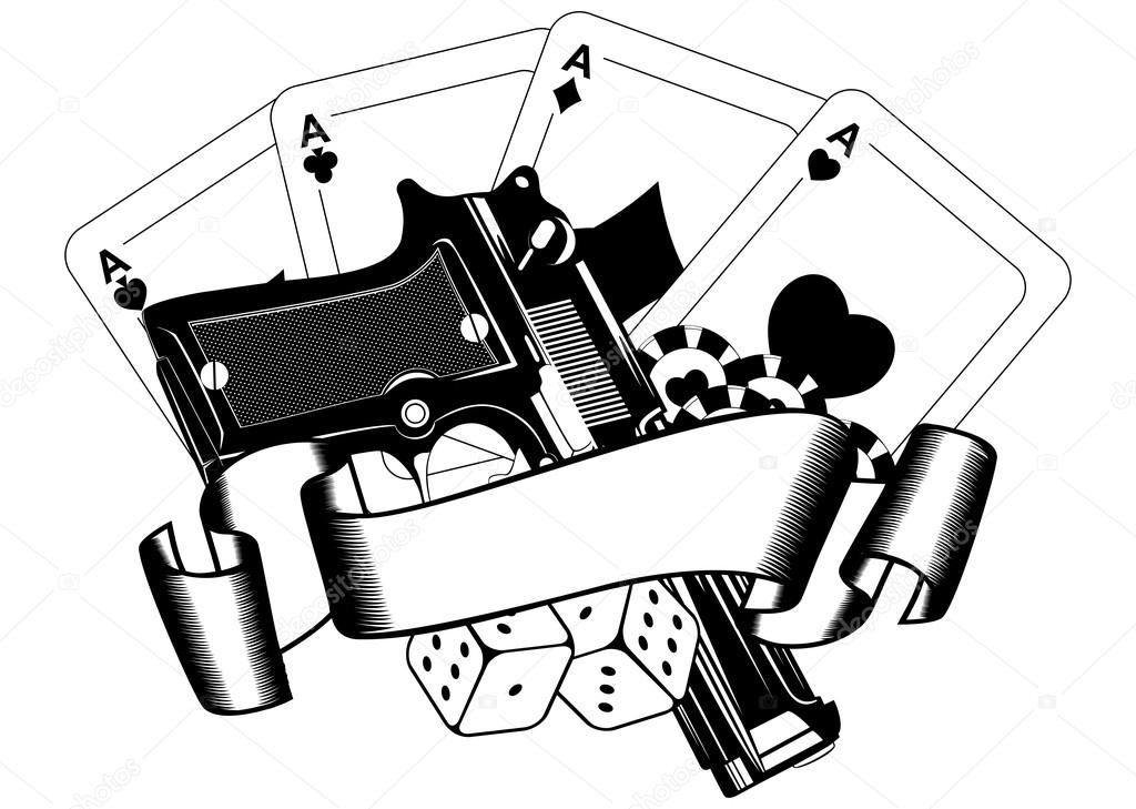 Pistols and playing cards — Stock Vector © SS1001 #67887249