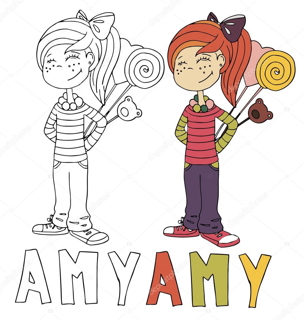 The simple drawing cartoon for coloring image of children with ...