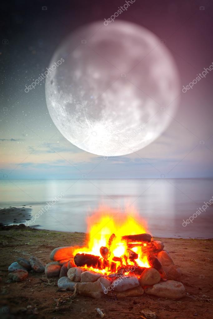 Fire at sea — Stock Photo © Lindrik #92931856