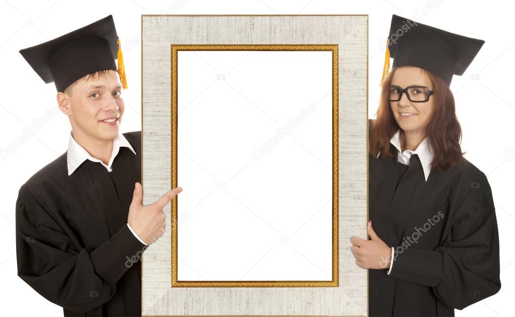 Graduate standing behind frame Stock Photo by ©andreyuu 56215955