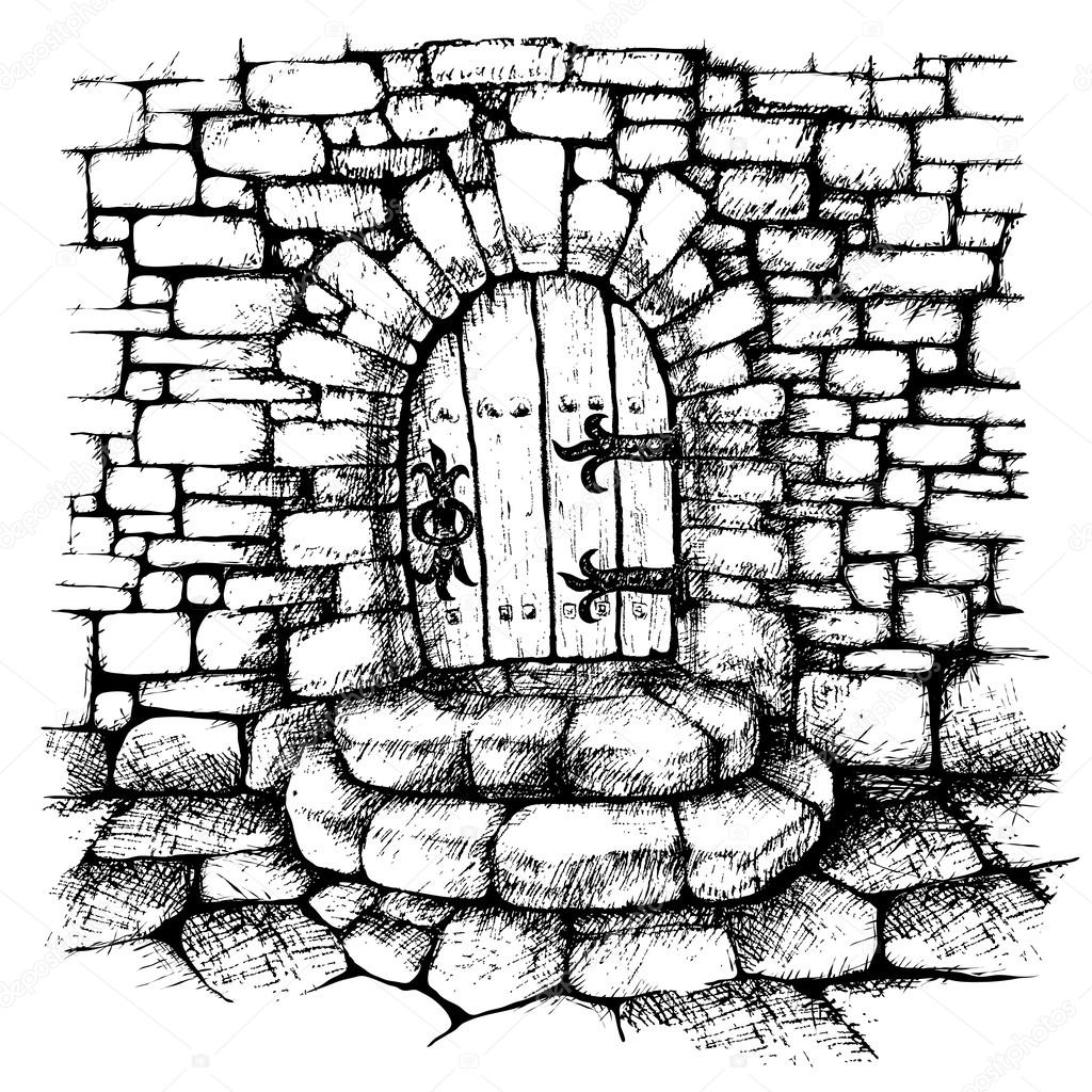 Arched door in a stone wall , scatch premium vector in Adobe ...