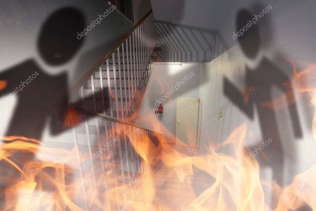 salida de emergencia y símbolo de persona escapando del símbolo de ...