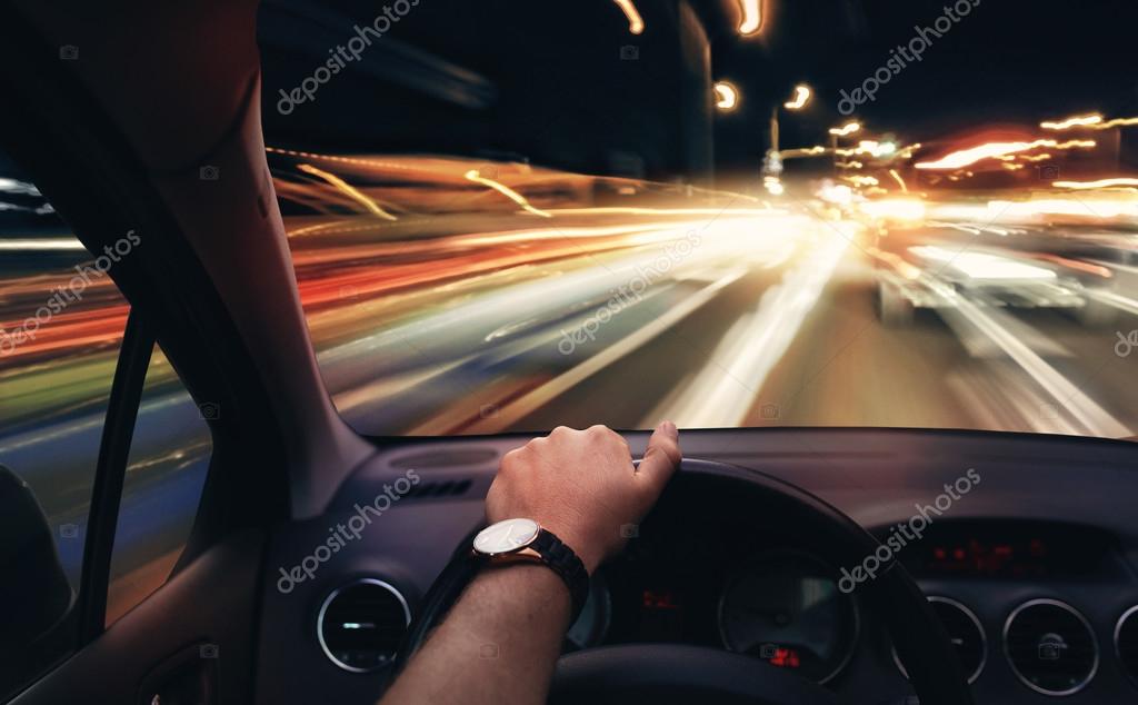 Very fast ride in a car at night — Stock Photo © ambrozinio #86694060
