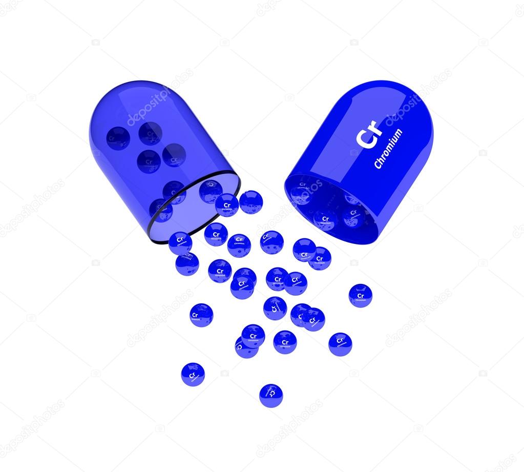 Chromium capsule with granules isolated over white — Stock Photo ...