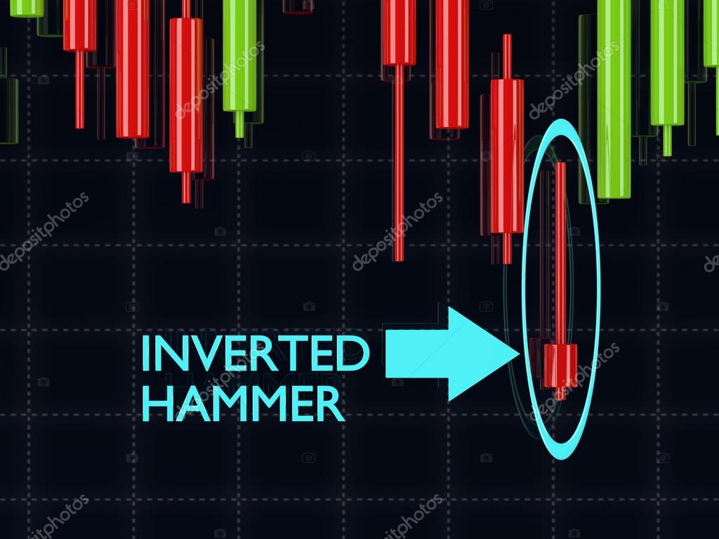 3d rendering of forex candlestick inverted hammer pattern over d ...