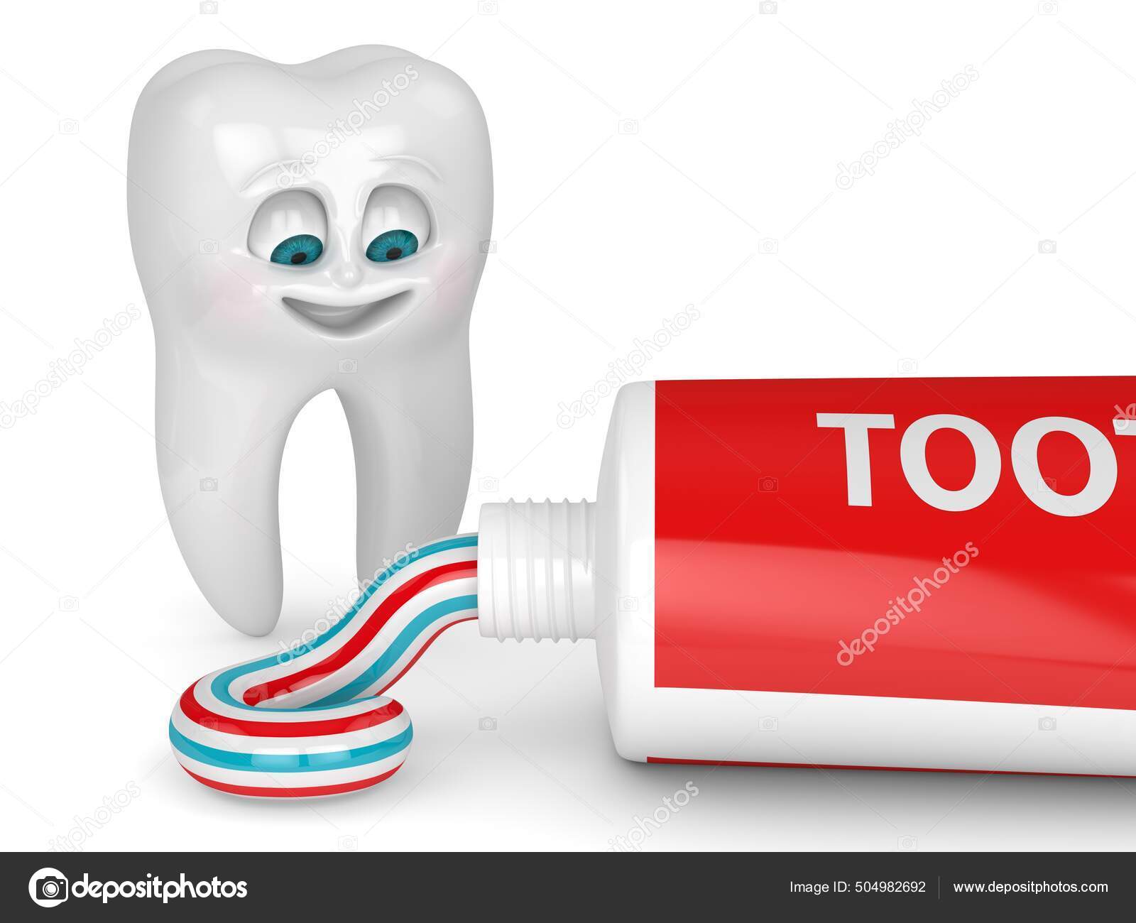 Render Cartoon Tooth Looking Toothpaste Isolated White Background Stock ...