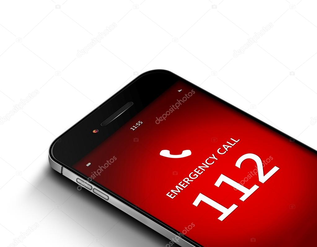 Mobile phone with emergency number 112 over white Stock Photo by ...