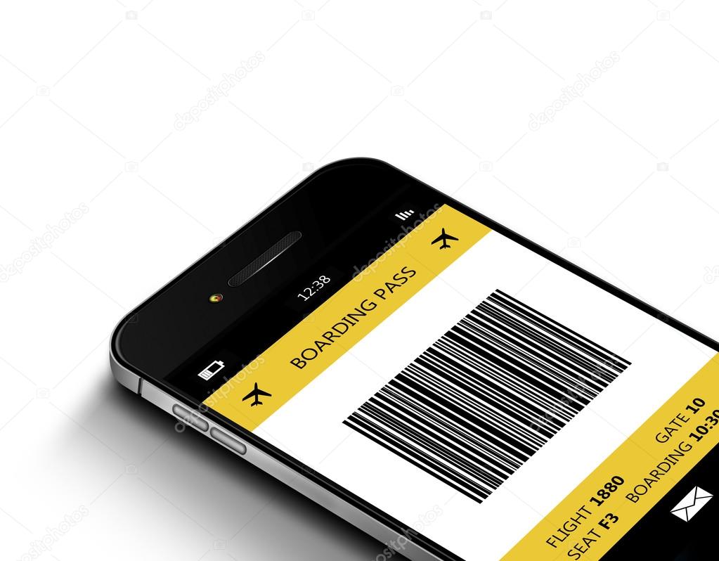 Mobile phone with mobile boarding pass over white — Stock Photo ...