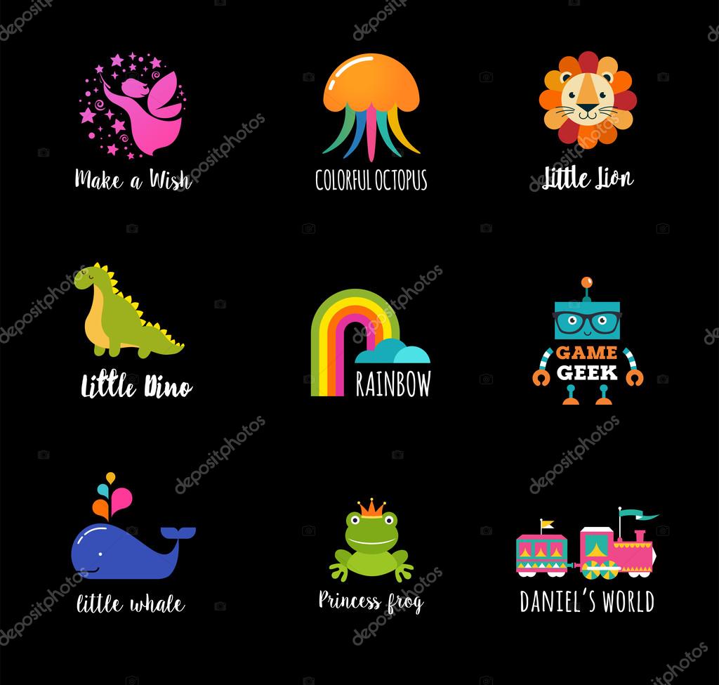 Niños, iconos y logotipos infantiles, elementos infantiles Vector de ...