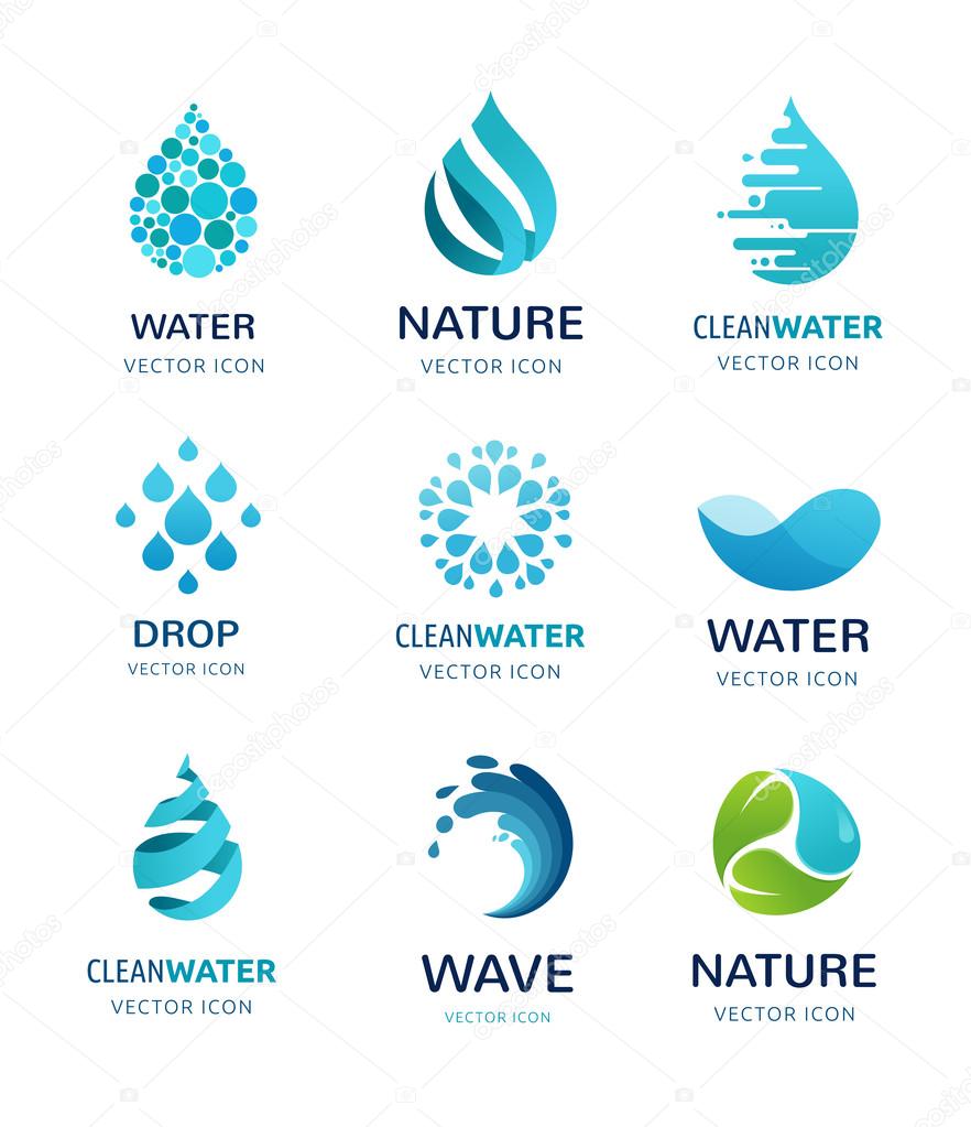 Conjunto de agua, ola y caída de iconos, símbolos Vector de stock por ...