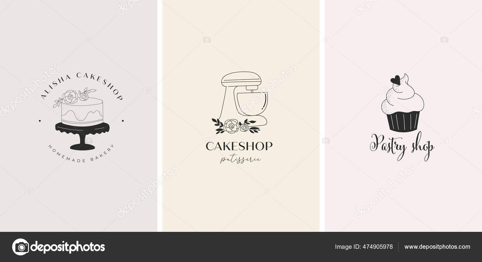 Simple and elegant homemade bakery logo collection. Hand drawn modern ...