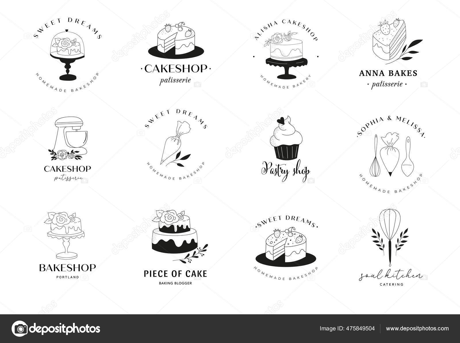 Simple and elegant homemade bakery logo collection. Hand drawn modern ...