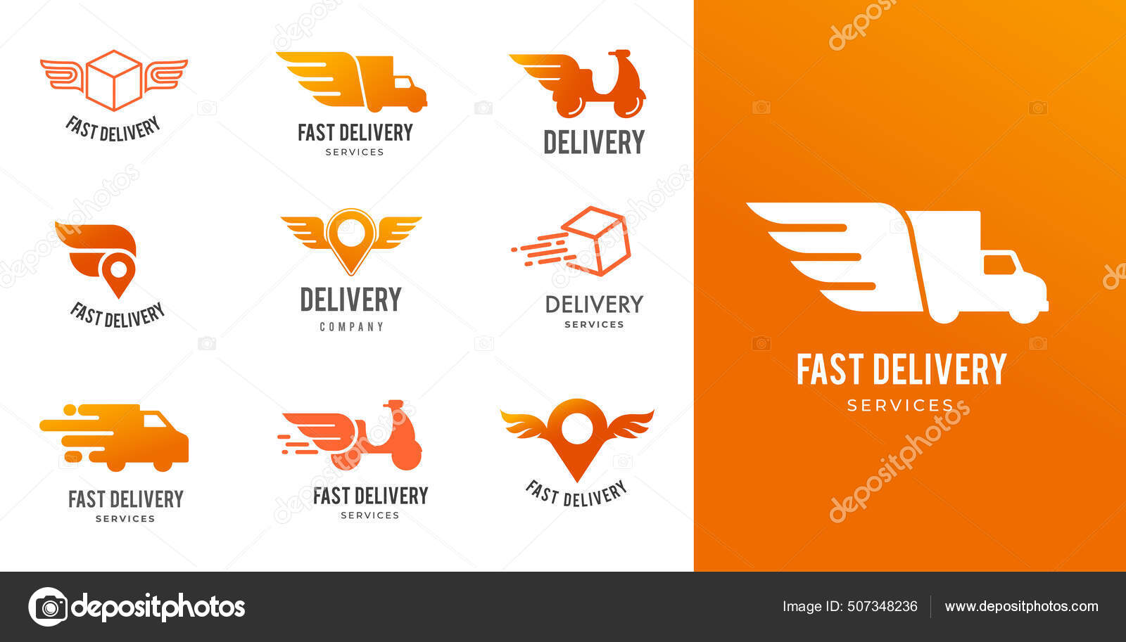 Blue delivery logos collection, set of emblems, symbols and icons. Fast ...