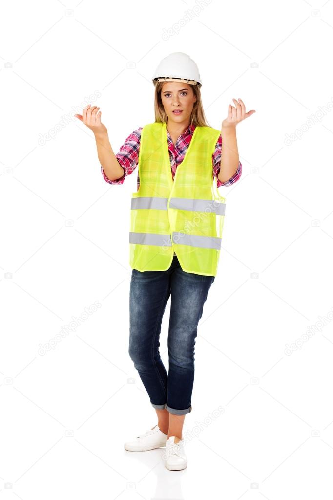 Female builder making do not know sign — Stock Photo © piotr_marcinski ...