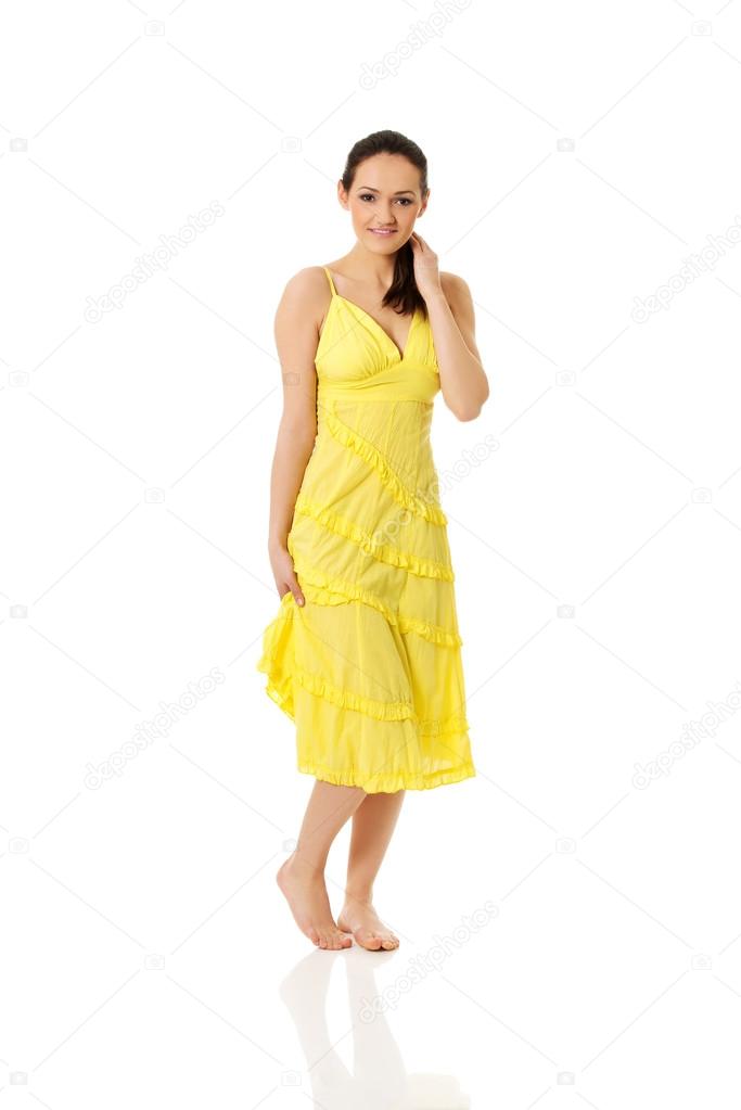 Beautiful female model in yellow dress. Stock Photo by ©piotr_marcinski ...
