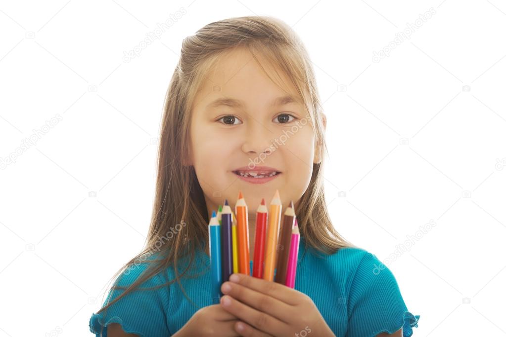 Little girl holding crayons — Stock Photo © piotr_marcinski #62012243 Little girl holding crayons — Stock Photo © piotr_marcinski #62012243