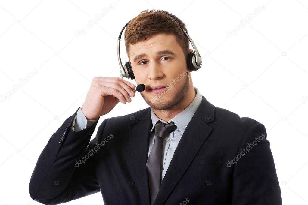 Smiling customer support phone operator. Stock Photo by ©piotr ...