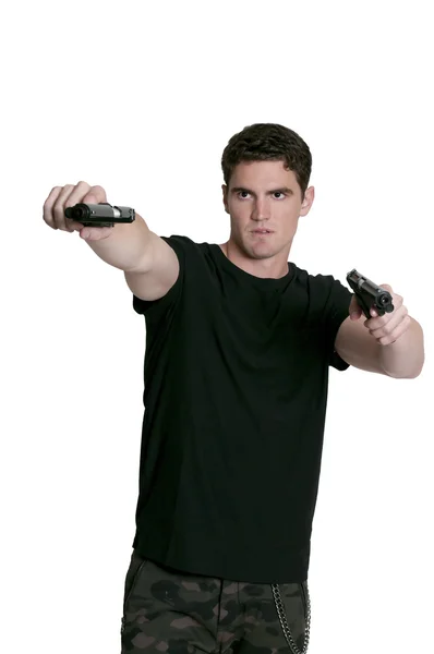 Angry man aiming with guns — Stock Photo © Krakenimages.com #14887835