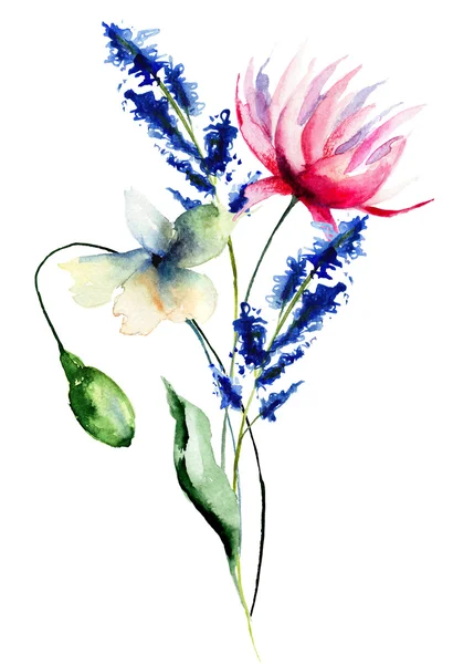 Illustration aquarelle fleurs stylisées images libres de droit, photos ...