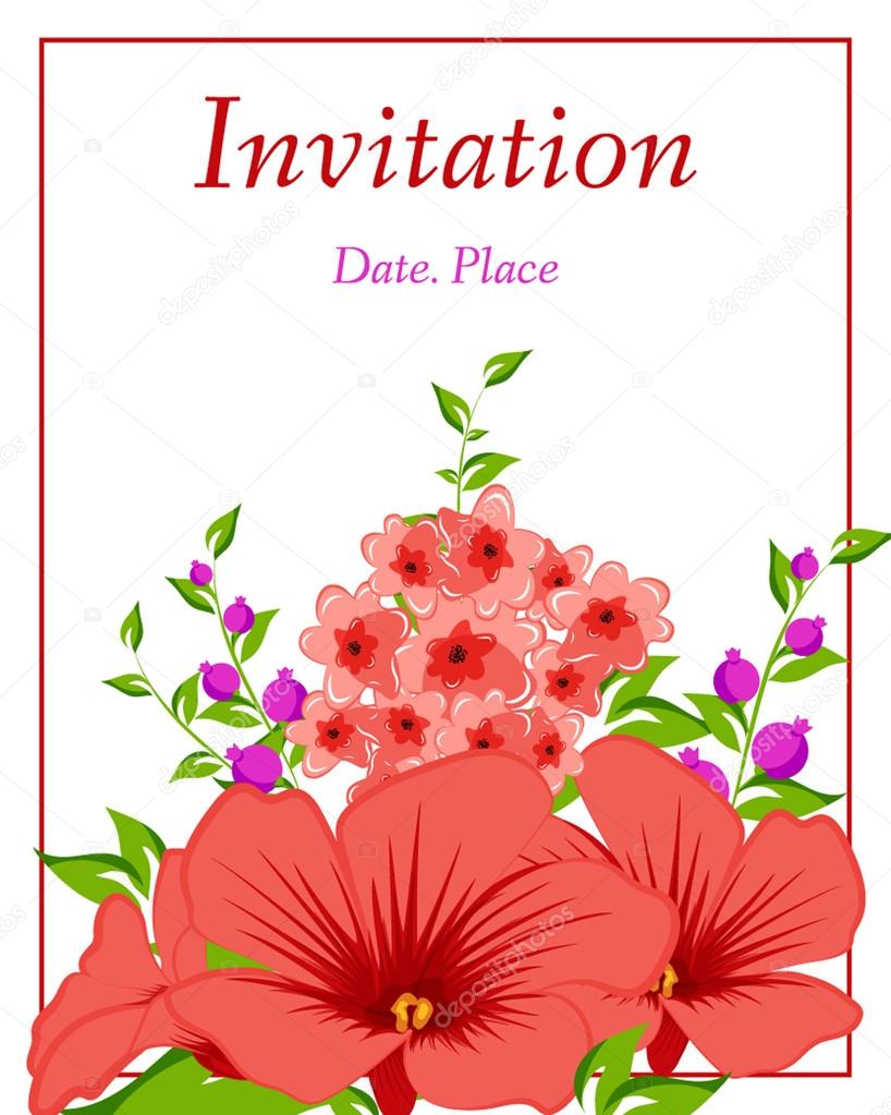 Floral invitation card with red flowers Stock Vector by ©Mary1507 86913508