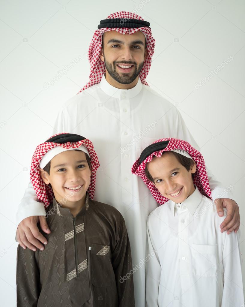 Arabic young father posing with kids — Stock Photo © zurijeta #99510052