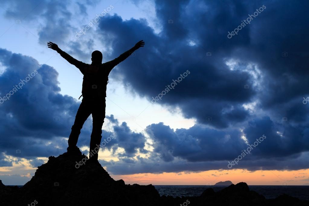 Happy winner reaching life goal success man — Stock Photo © blasbike ...