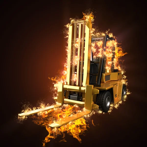 Forklift truck in fire - Stock Image - Everypixel