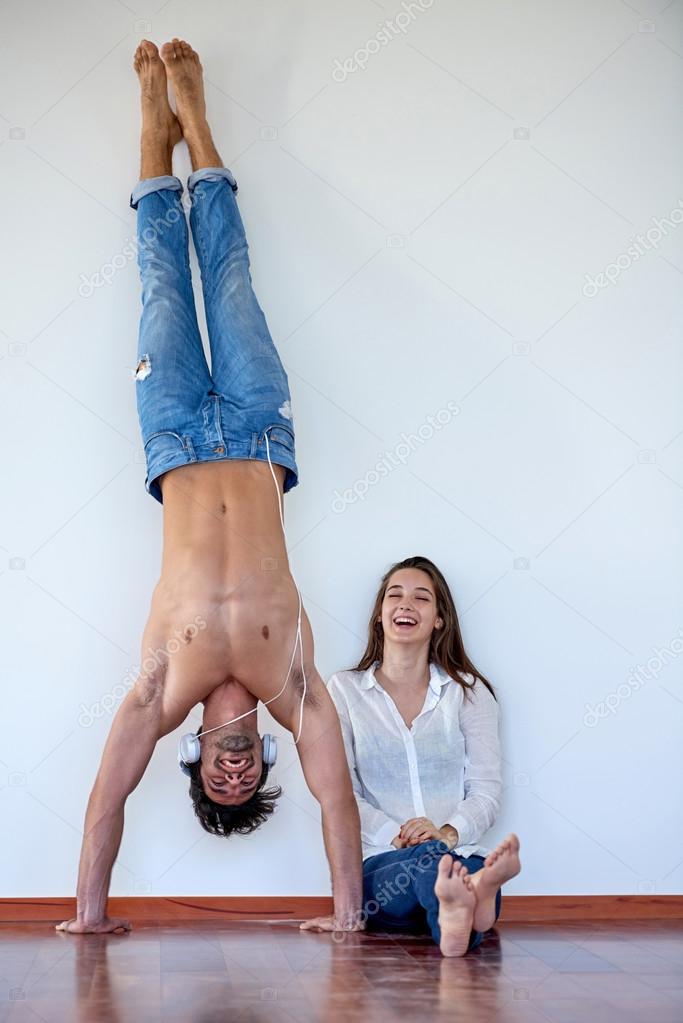 Romantic couple have fun and relax at home — Stock Photo © .shock #76143329