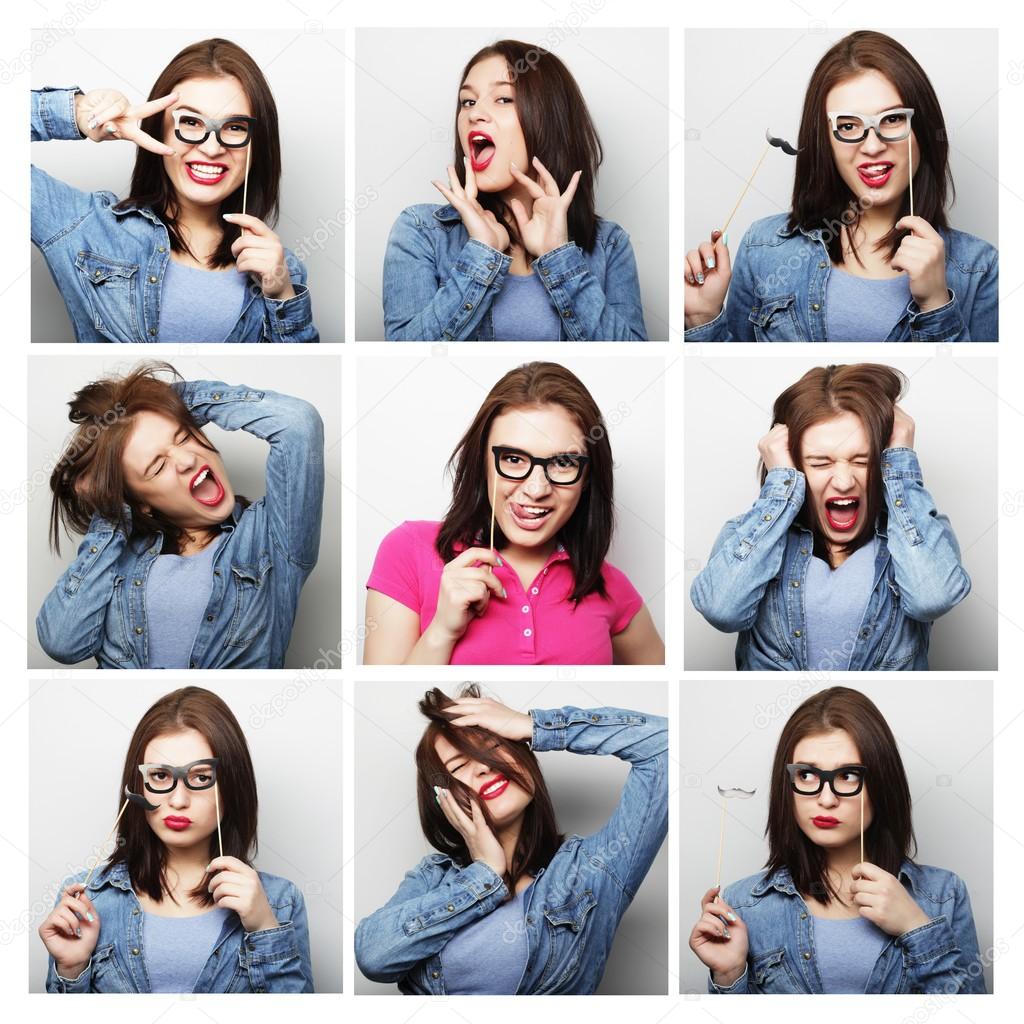 Collage of woman different facial expressions — Stock Photo © kanareva #102953188