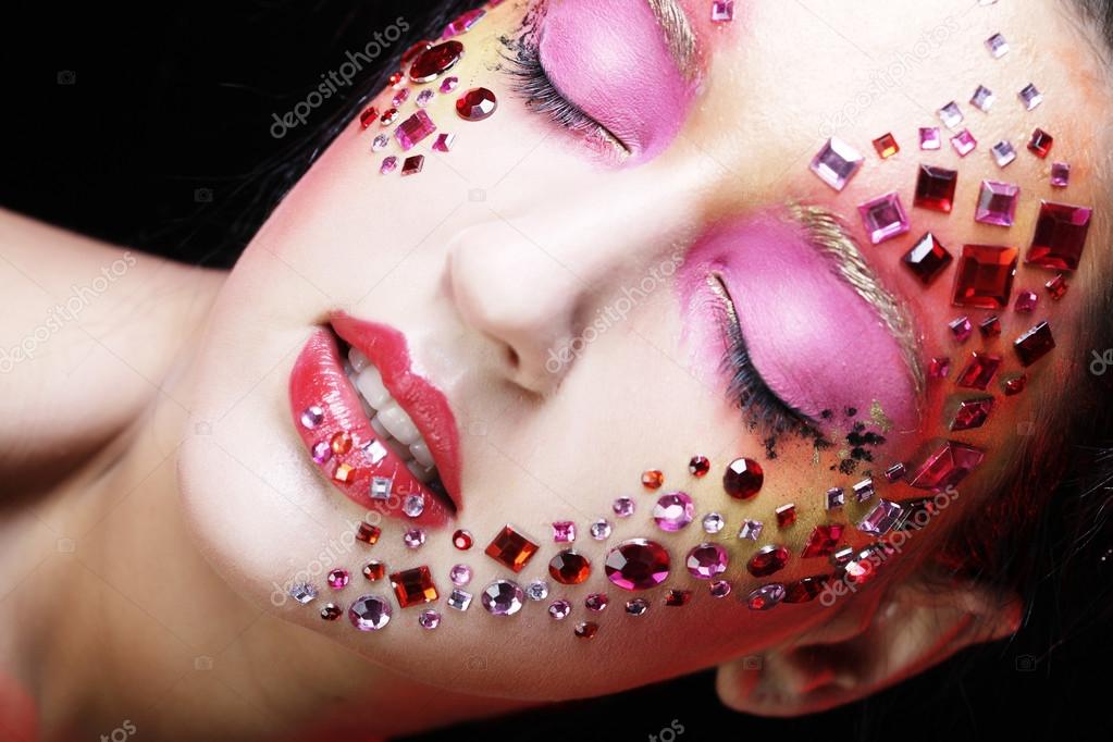 Beauty portrait of attractive model face with bright visage Stock Photo ...