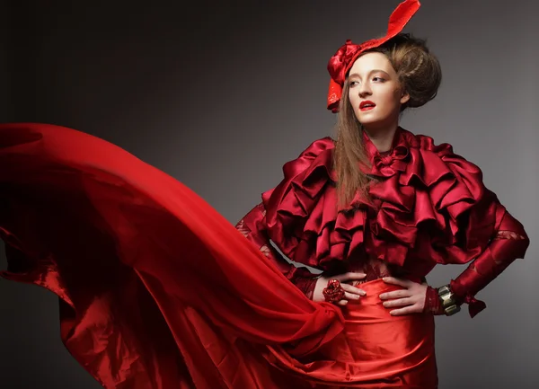 Fashion Model Red Dress, Stylish Woman in Elegant Beauty Gown Stock ...