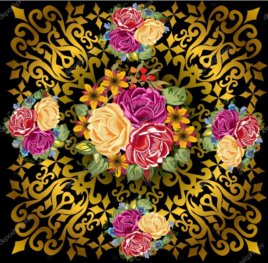 Decorated square with red roses — Stock Vector © Dr.PAS #84220434