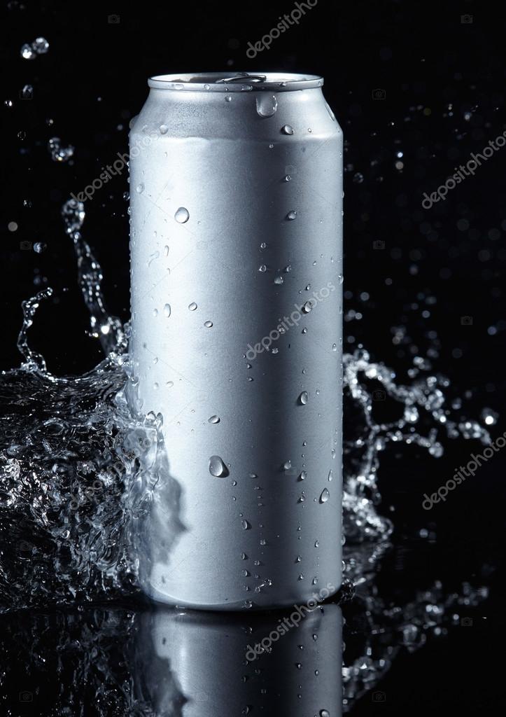 Beer can with water splashes Stock Photo by ©strelok 106803008
