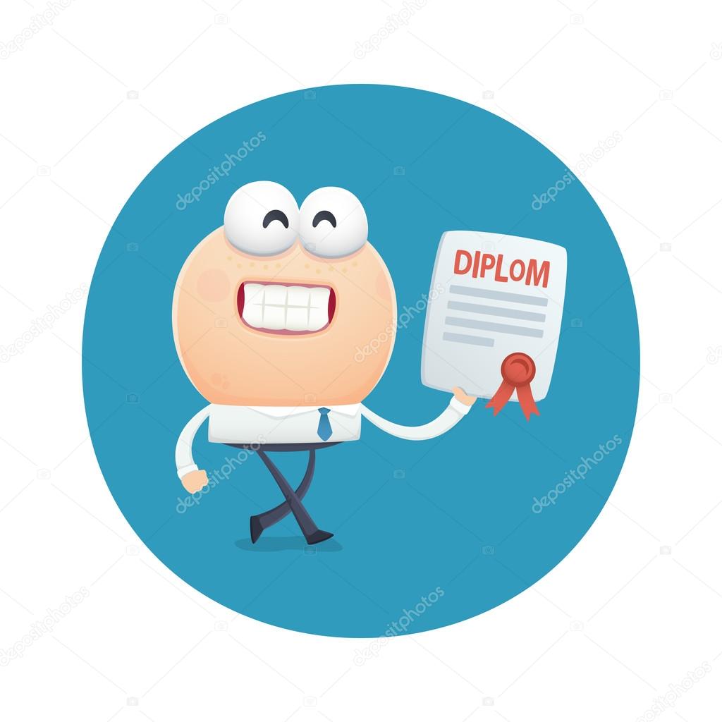 Funny character graduated and received the diploma education Stock ...
