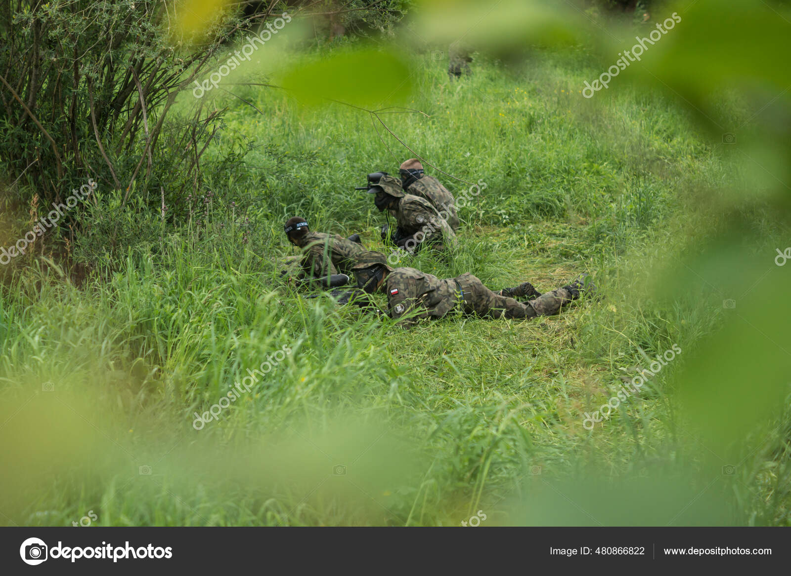 Group Masked People Playing Paintball Forest — Stock Photo © michal812 ...