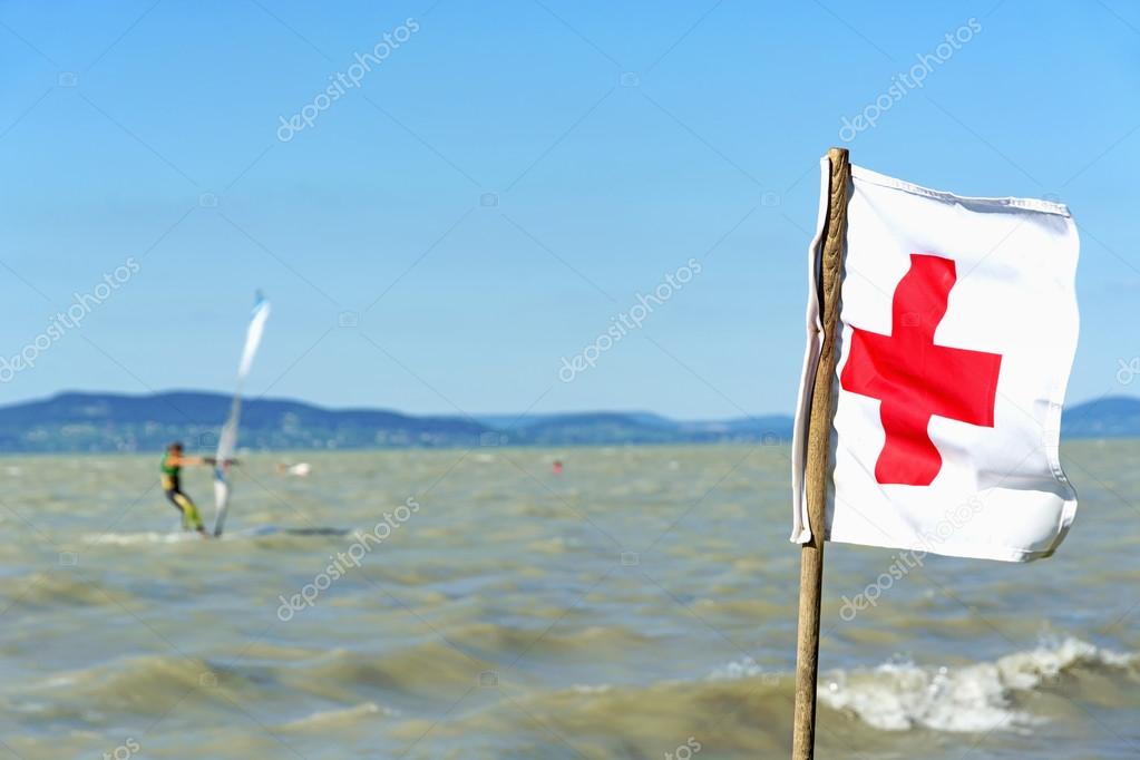 Rescue flag at Lake Balaton — Stock Photo © pgaborphotos #120655730