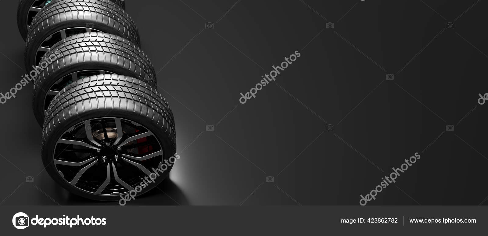 Ruedas Con Llantas Aluminio Modernas Sobre Fondo Negro Ilustración ...